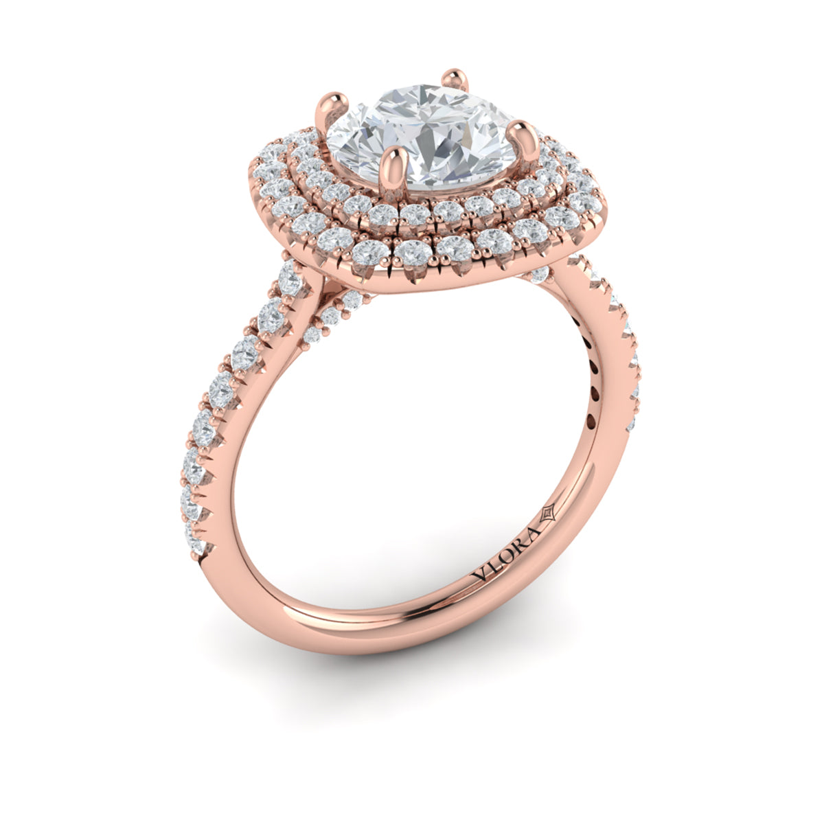 14K Rose Gold Double Halo Diamond Engagement Ring – Geoffrey's Diamonds ...