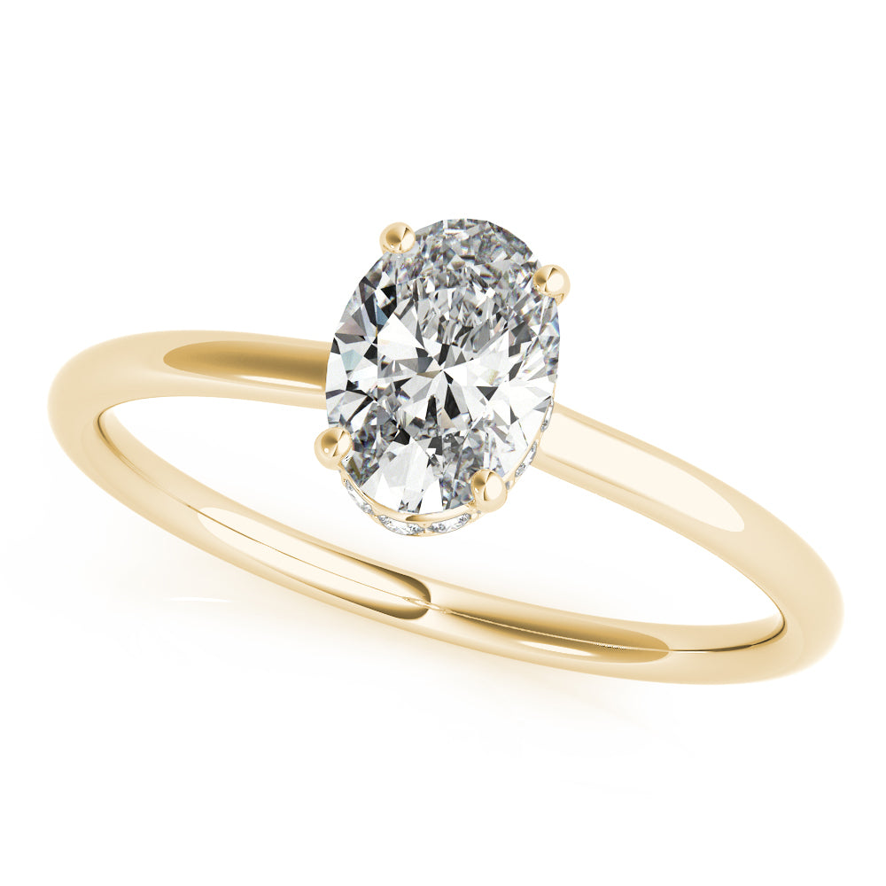 14K Yellow Gold Oval Hidden Halo Open Gallery Diamond Engagement Ring ...
